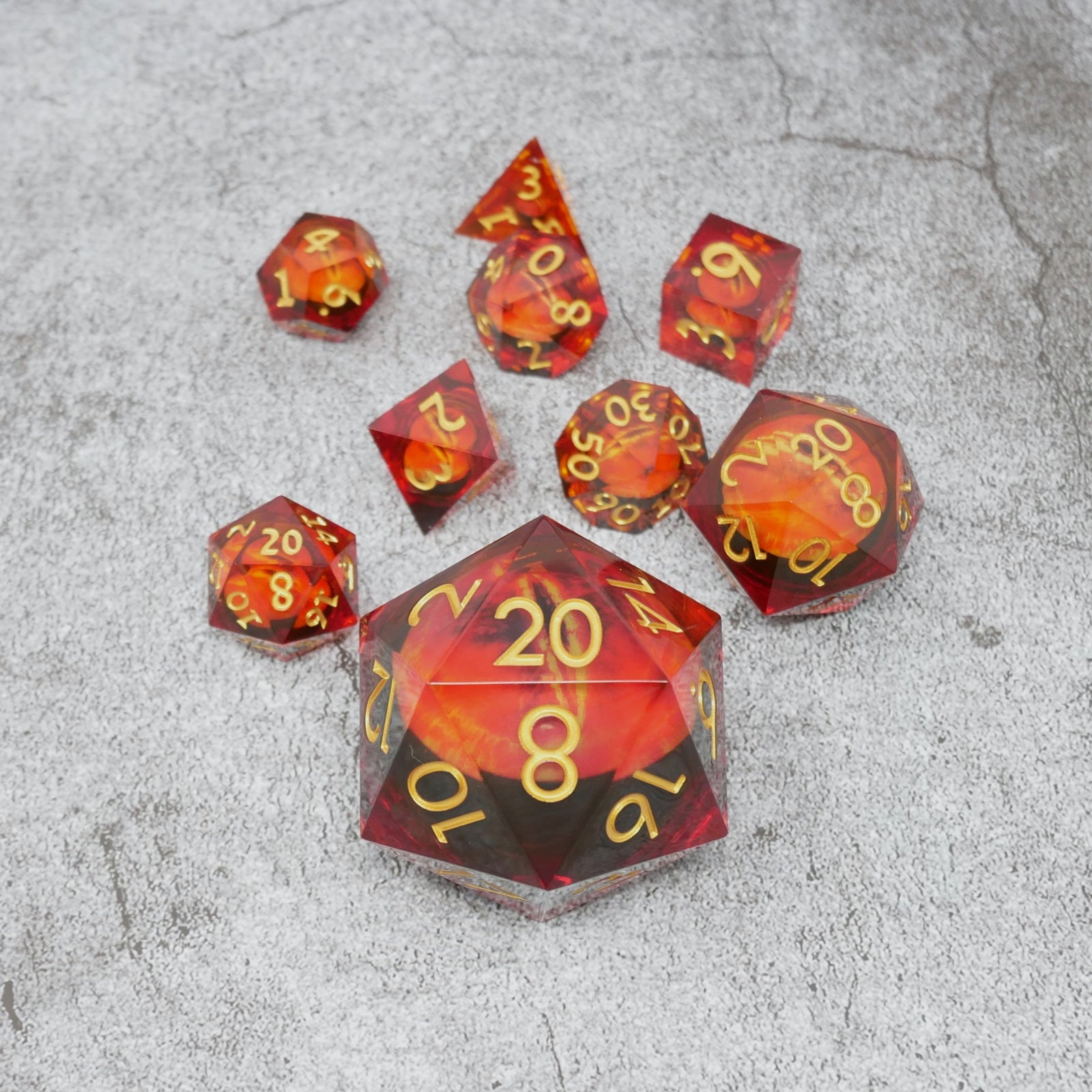 Sauron's Eye | 7 Piece Moving Eye DnD Dice Set | Acrylic RPG Gaming Di