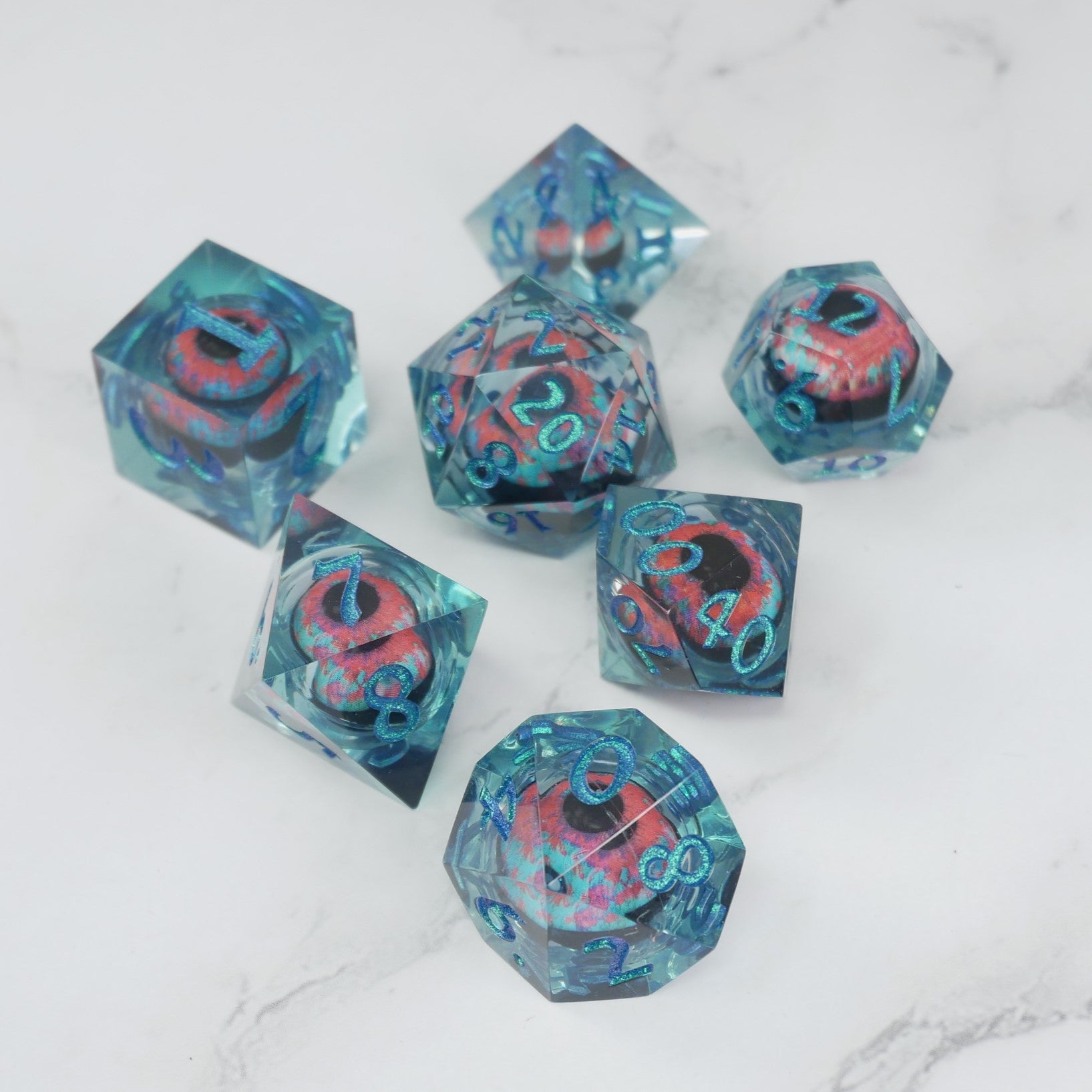 Cthulhu's Eye | 7 Piece Moving Eye DnD Dice Set | Acrylic RPG Gaming D