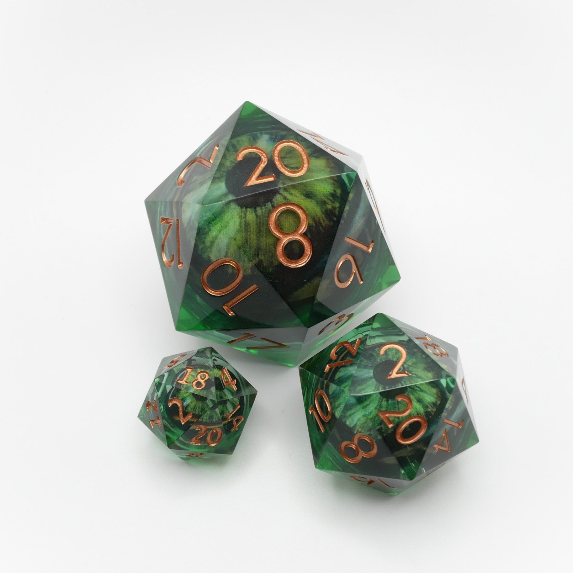 Green Slaadi's Eye - Giant D20 Moving Eye DnD Dice | Acrylic RPG Gamin